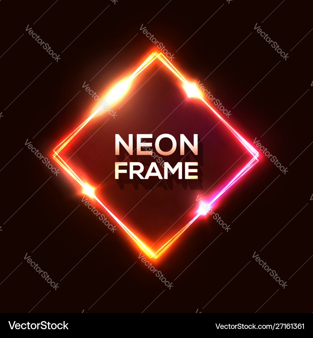 Red neon glowing square rhombus Royalty Free Vector Image