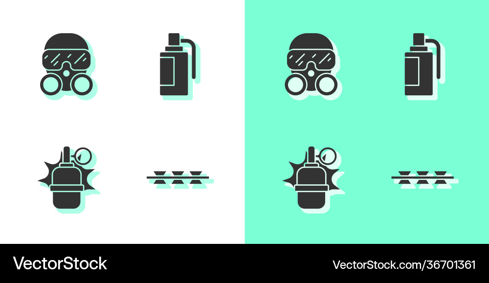 Set barbed wire gas mask hand grenade and icon Vector Image