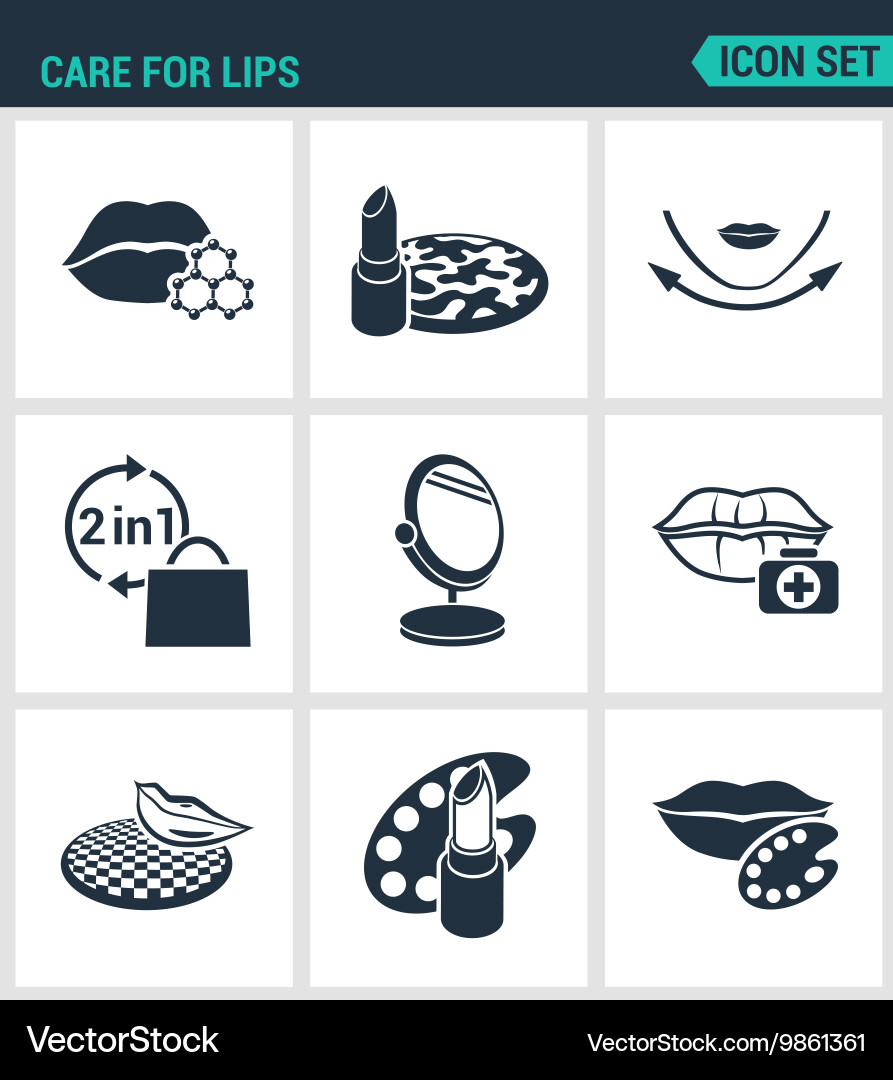 Set modern icons care for lips lipstick Royalty Free Vector
