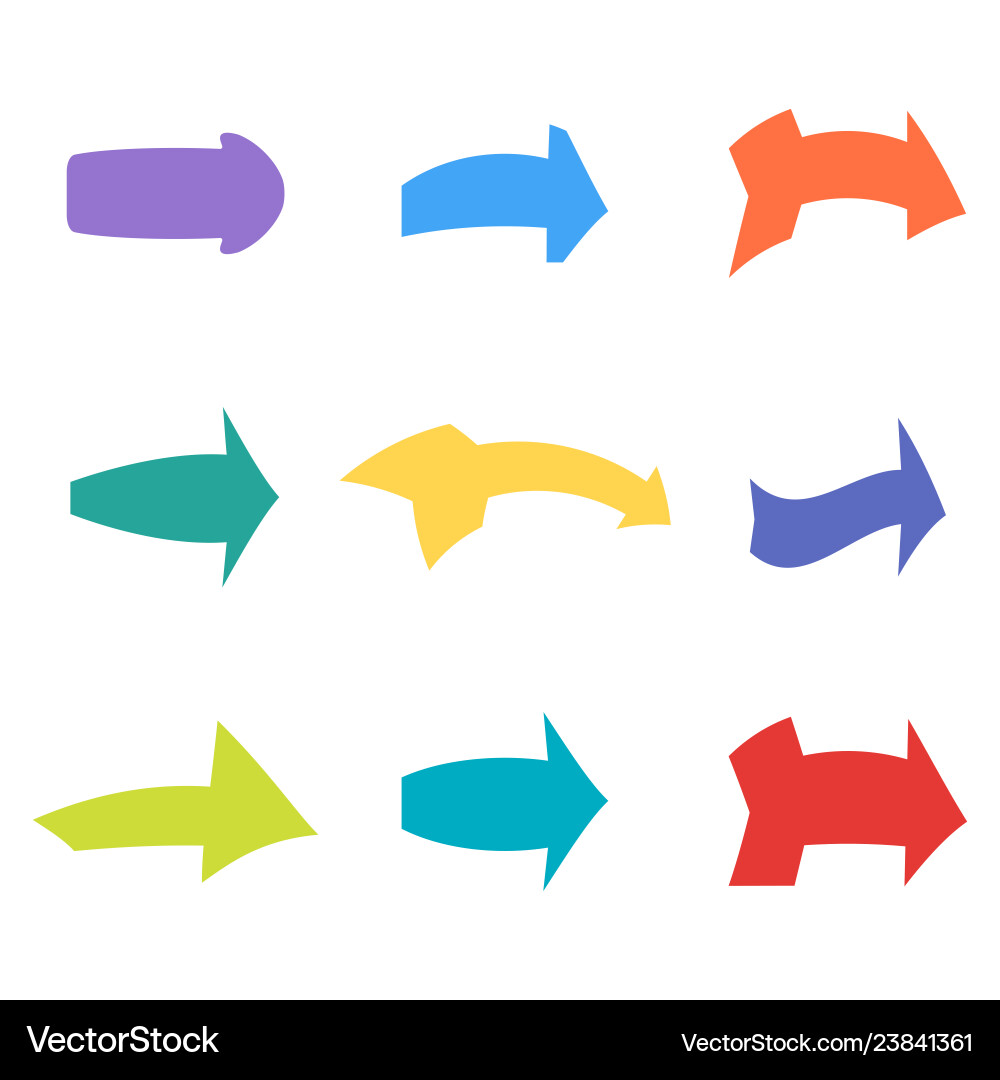 Set of nine multicolored various arrows Royalty Free Vector