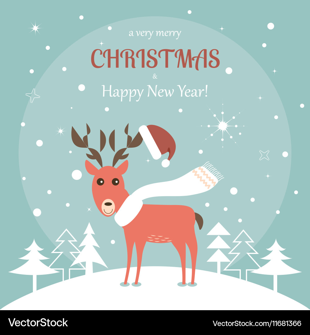 Christmas greeting card with deer Royalty Free Vector Image