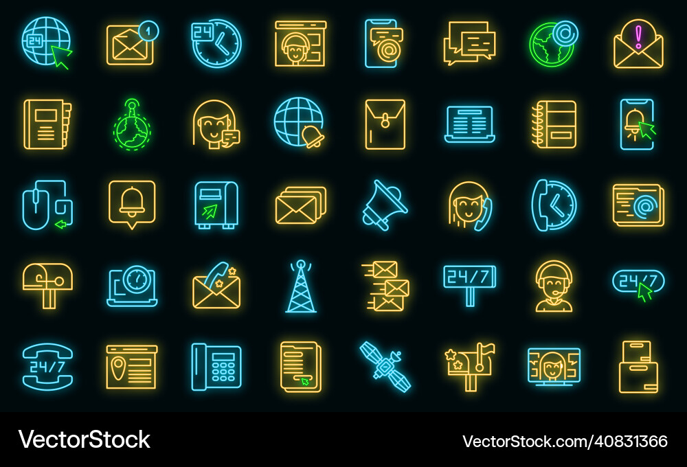 Contact us icons set neon Royalty Free Vector Image