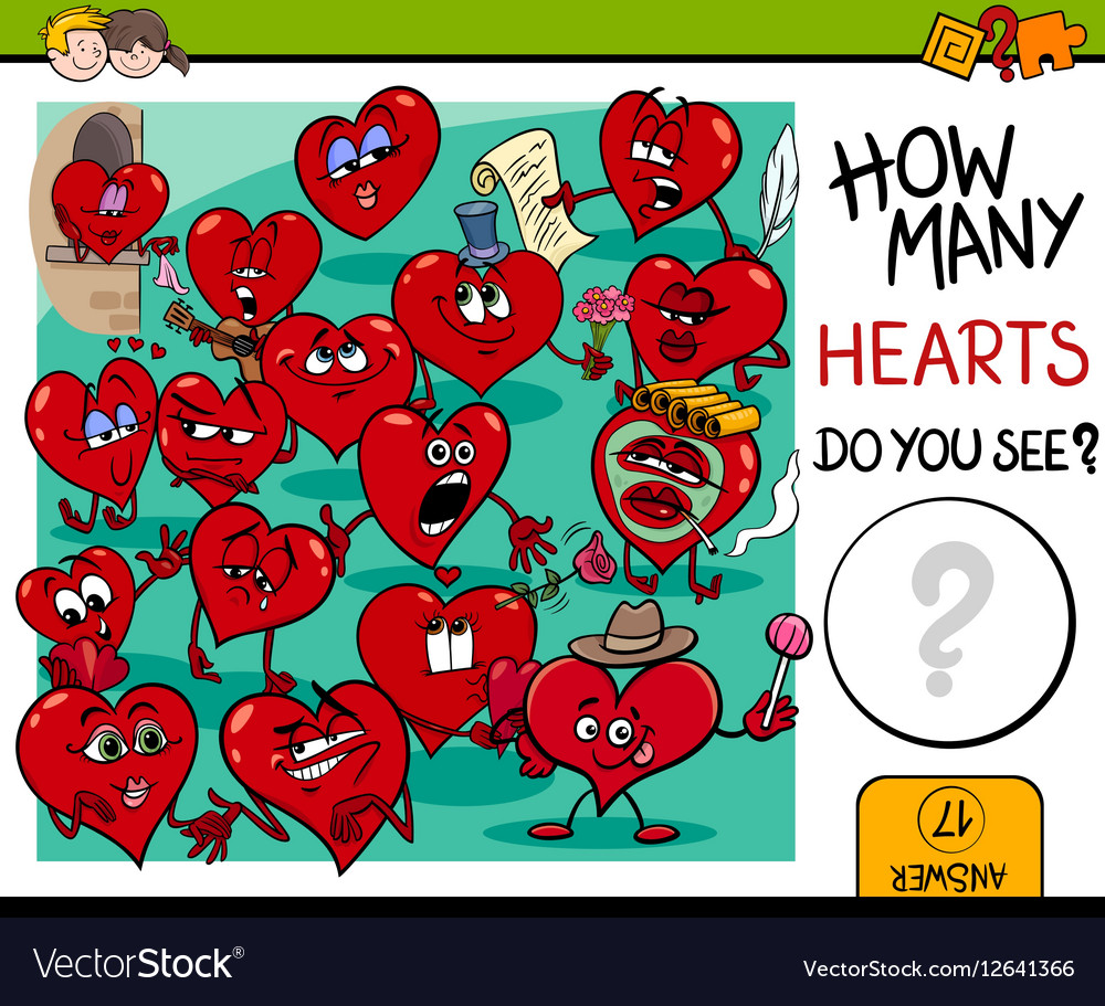 Counting hearts activity Royalty Free Vector Image