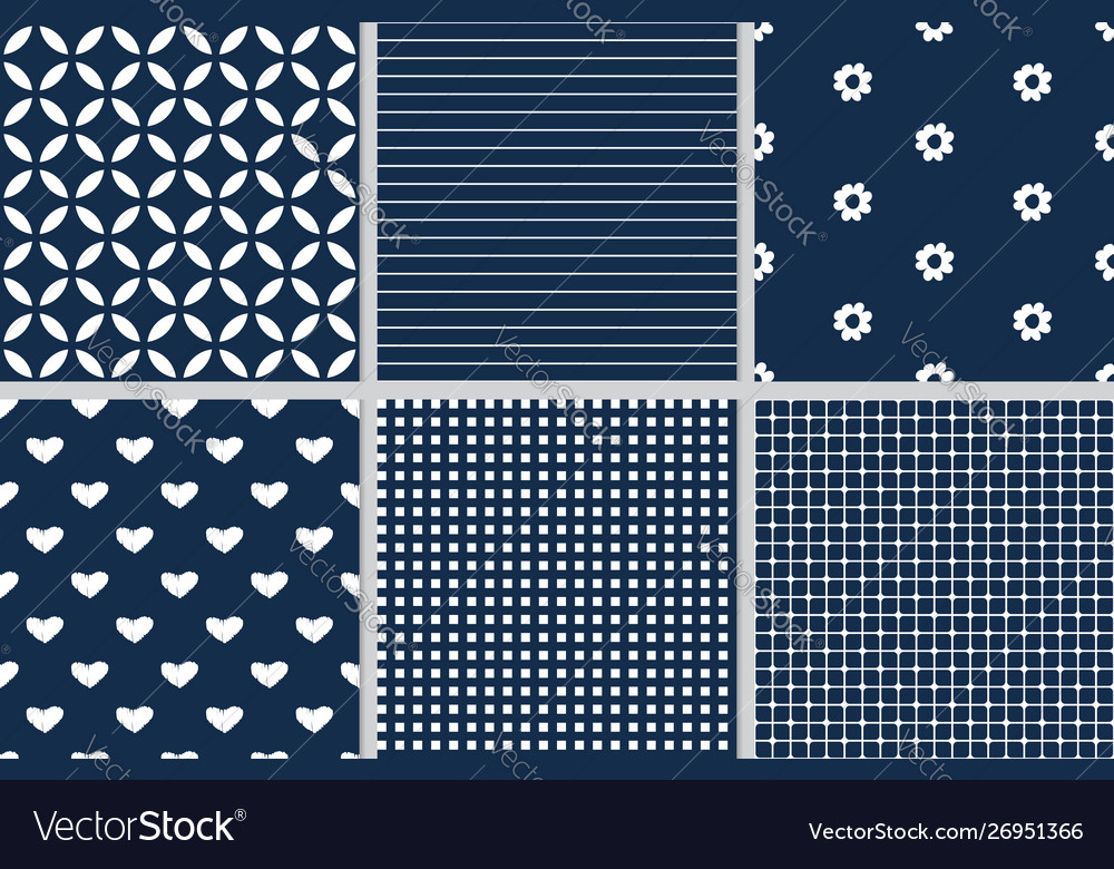 Dark blue geometric seamless pattern collection Vector Image