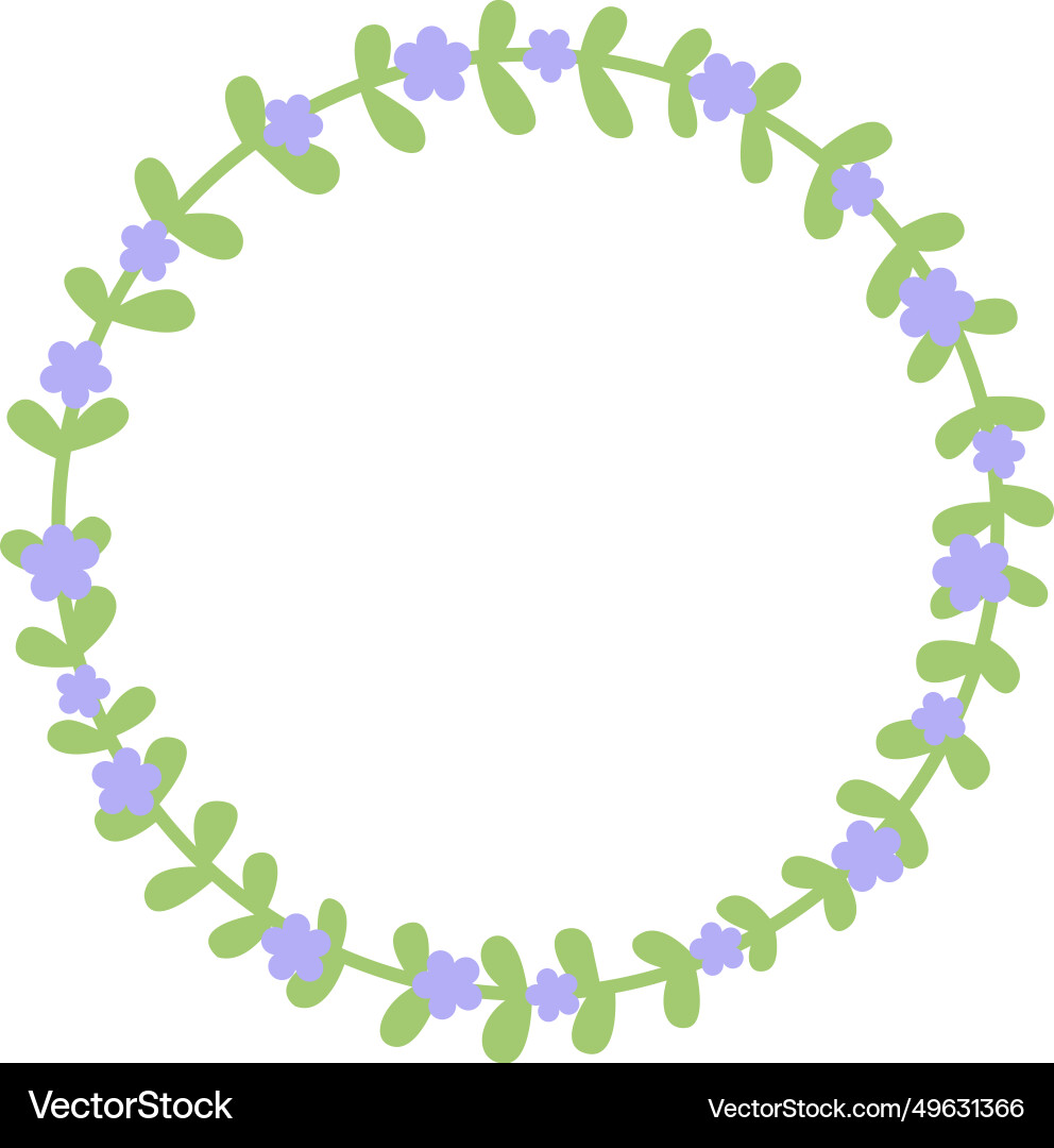 Flat design violet flower and leaves wreath frame Vector Image