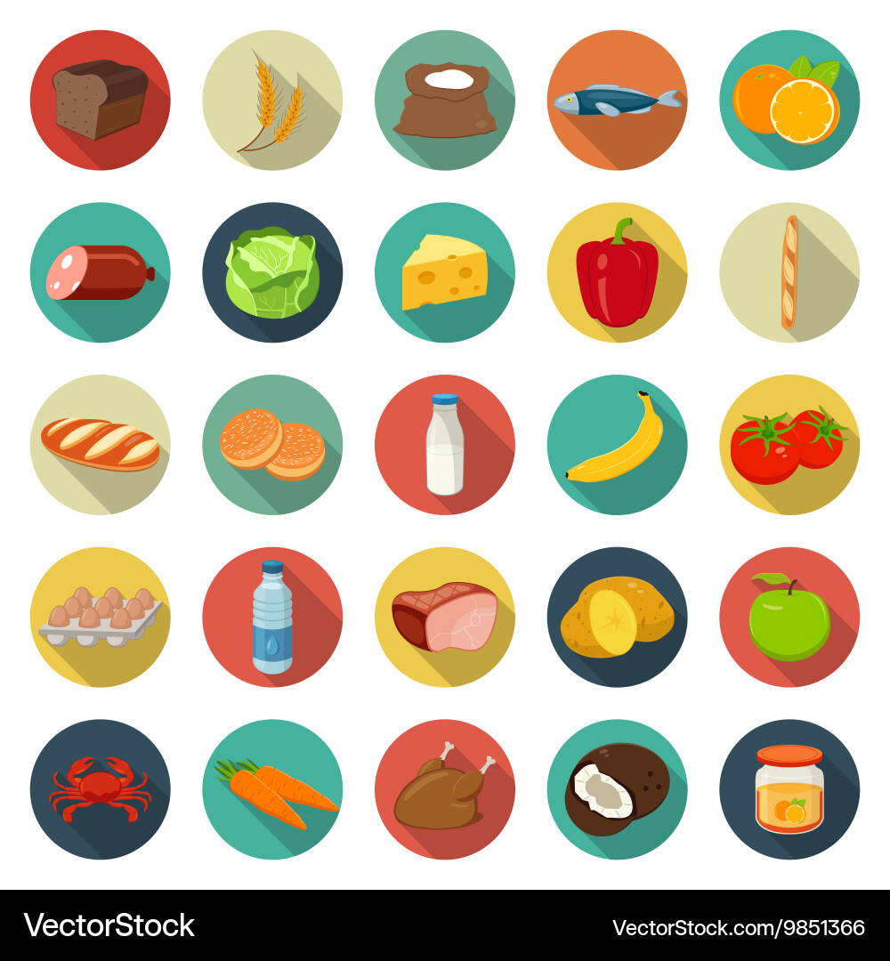 Food and drinks icons set flat design Royalty Free Vector