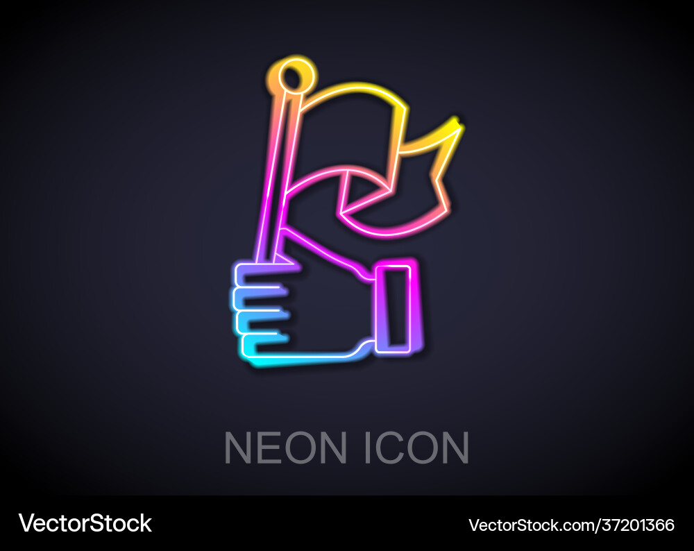 Glowing neon line hand holding flag icon isolated Vector Image
