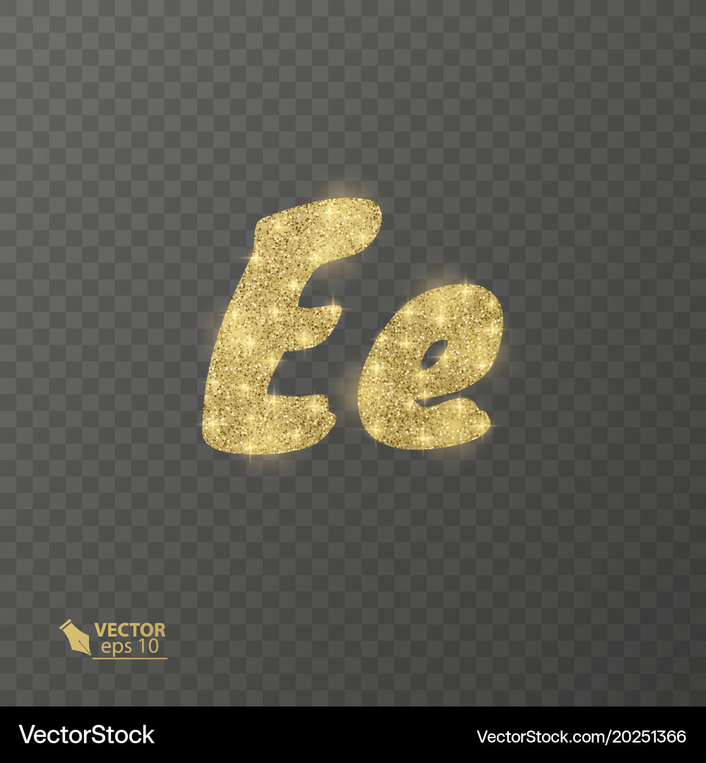 Golden shiny letter e on a transparent background Vector Image
