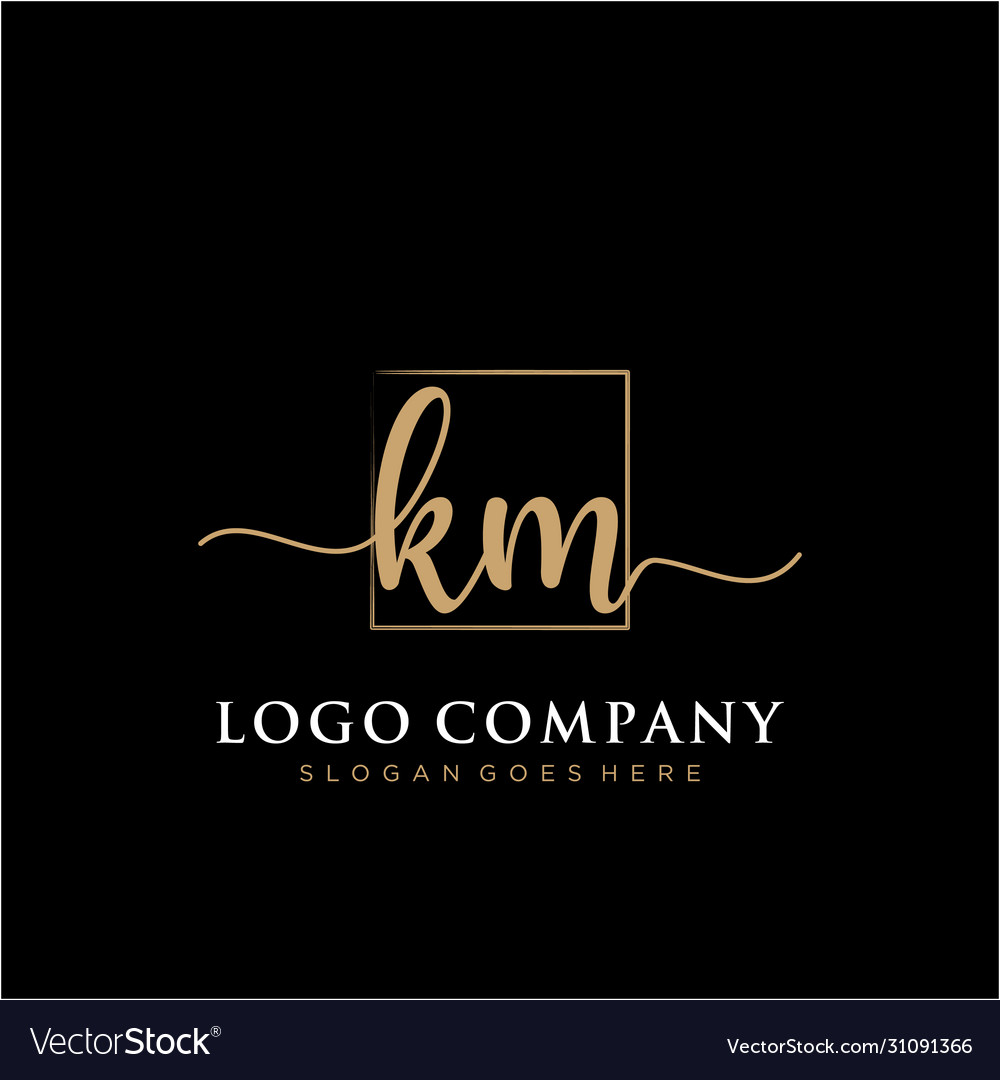 Km initial handwriting logo with rectangle Vector Image
