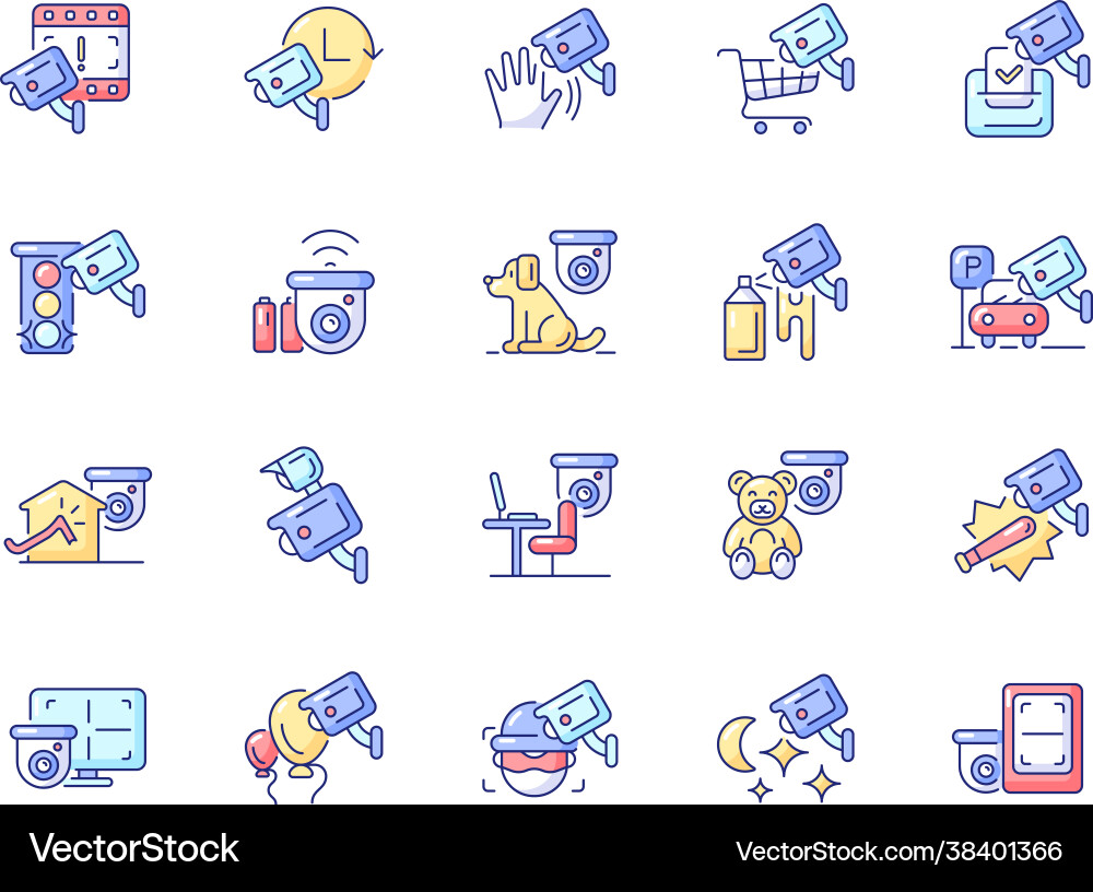Surveillance and security systems rgb color icons Vector Image