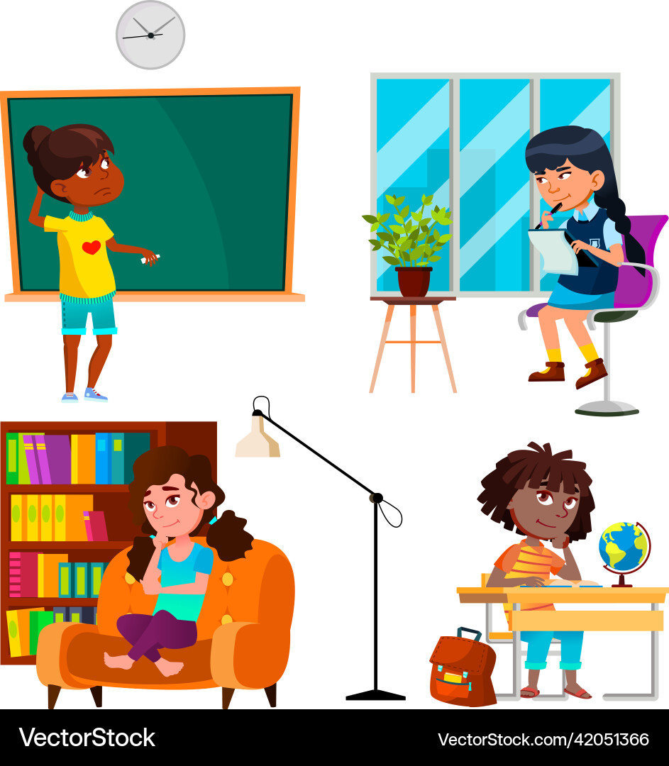 Thinking school girls about education set Vector Image