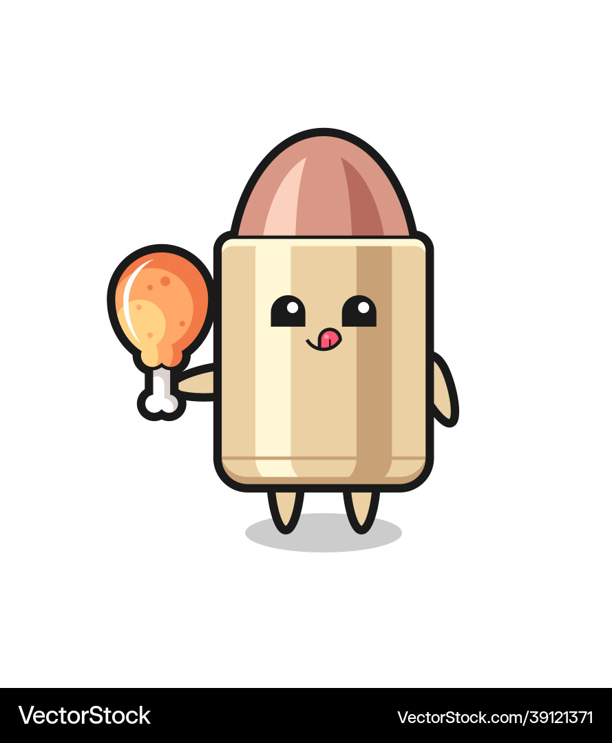 Bullet cute mascot is eating a fried chicken Vector Image