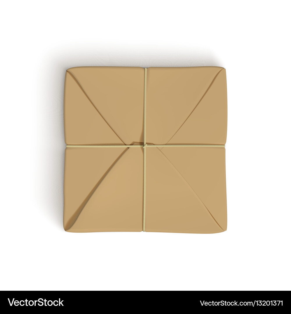 Realistic template of parcel wrapped up with brown