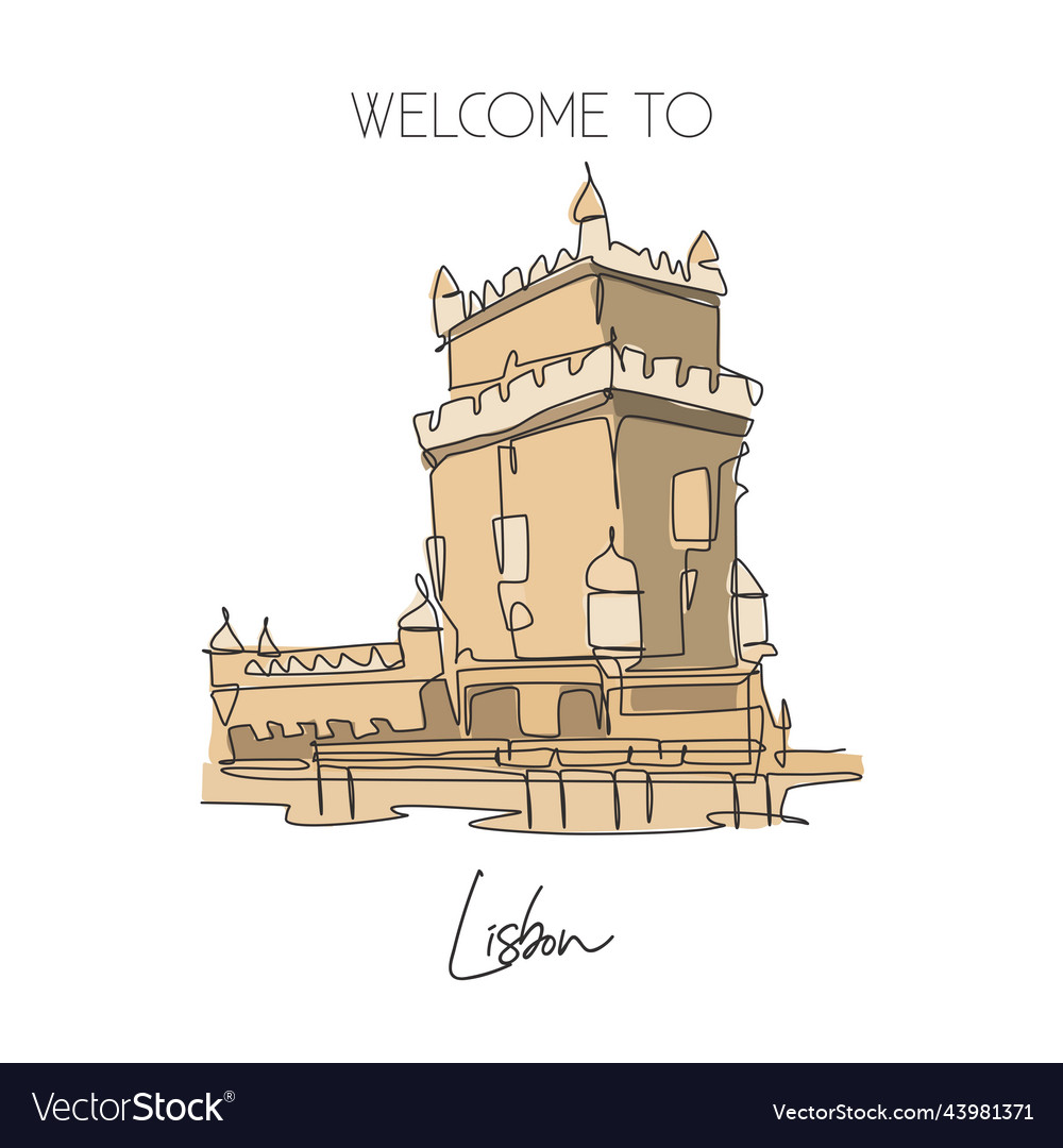 Single continuous line drawing belem tower Vector Image