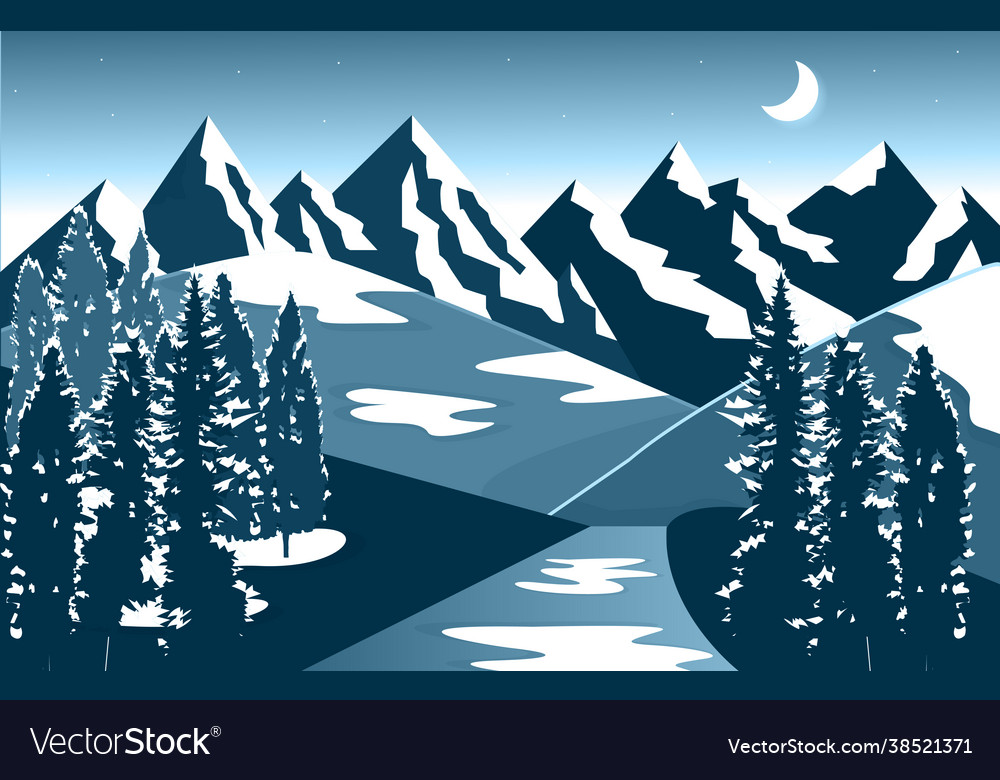 Winter snow mountain peak pine nature landscape Vector Image