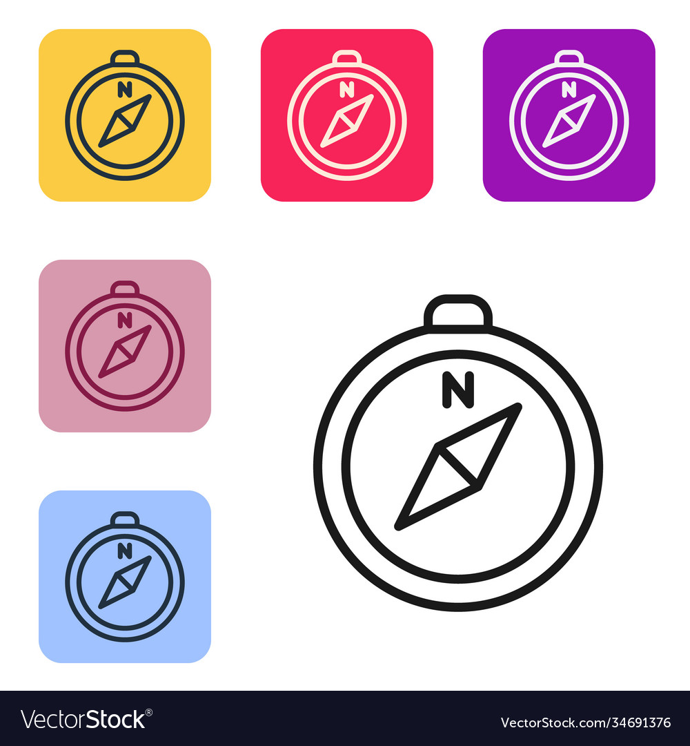 Black Line Compass Icon Isolated On White Vector Image