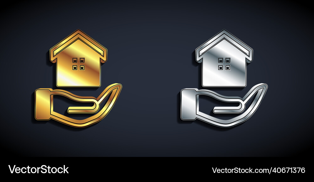 Gold and silver house in hand icon isolated Vector Image