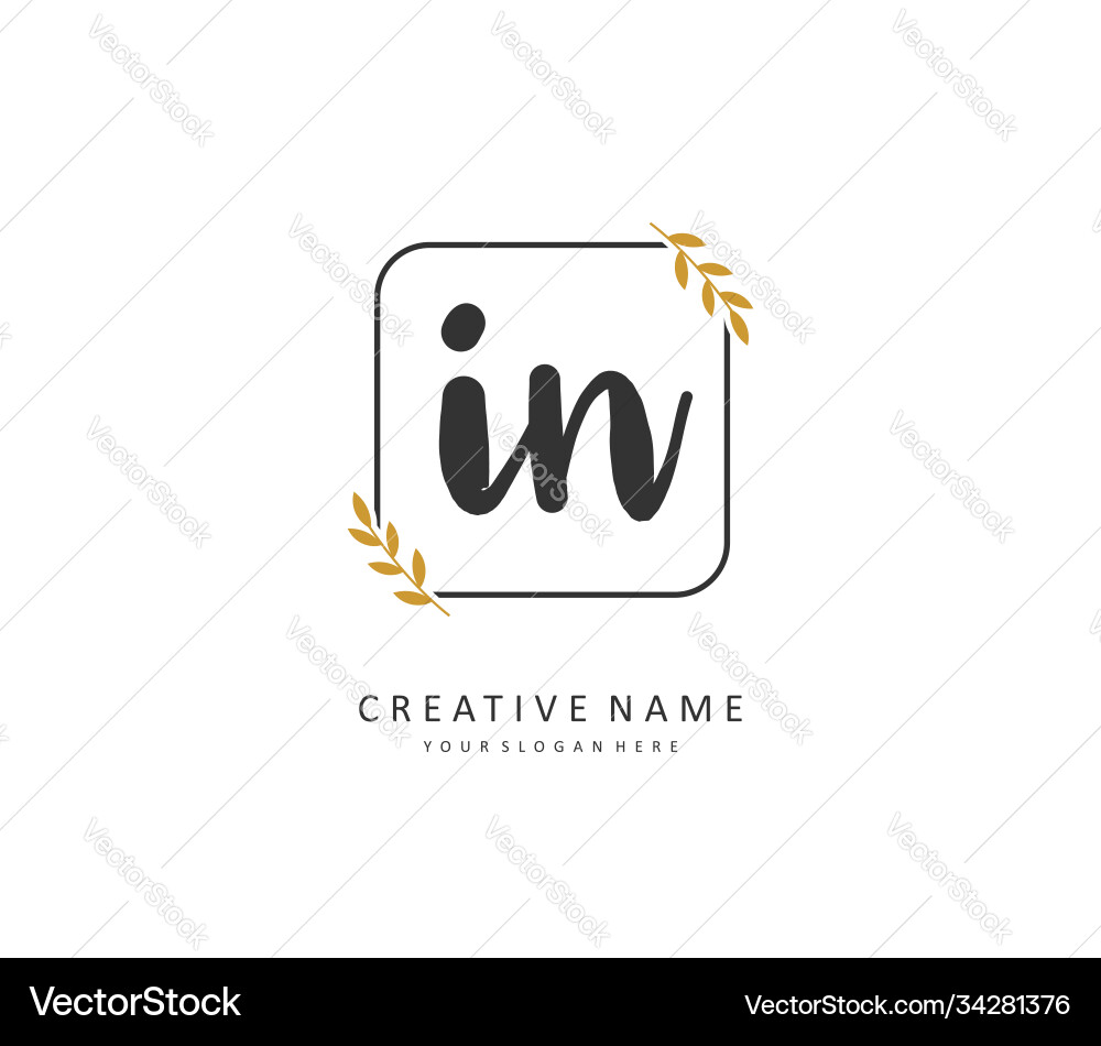 I n in initial letter handwriting and signature Vector Image