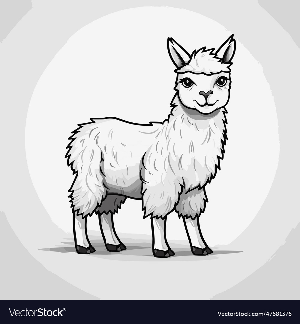 Llama hand-drawn doodle style cartoon Royalty Free Vector
