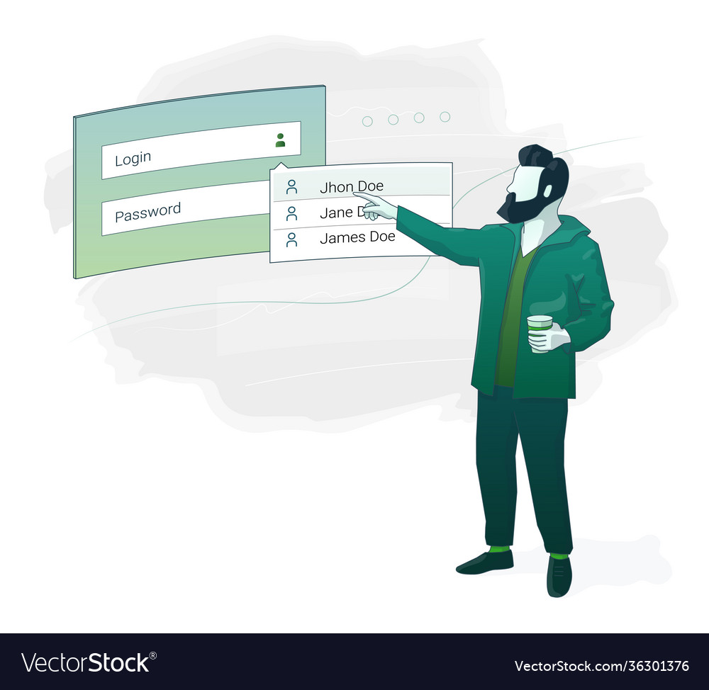 Login process bearded man Royalty Free Vector Image
