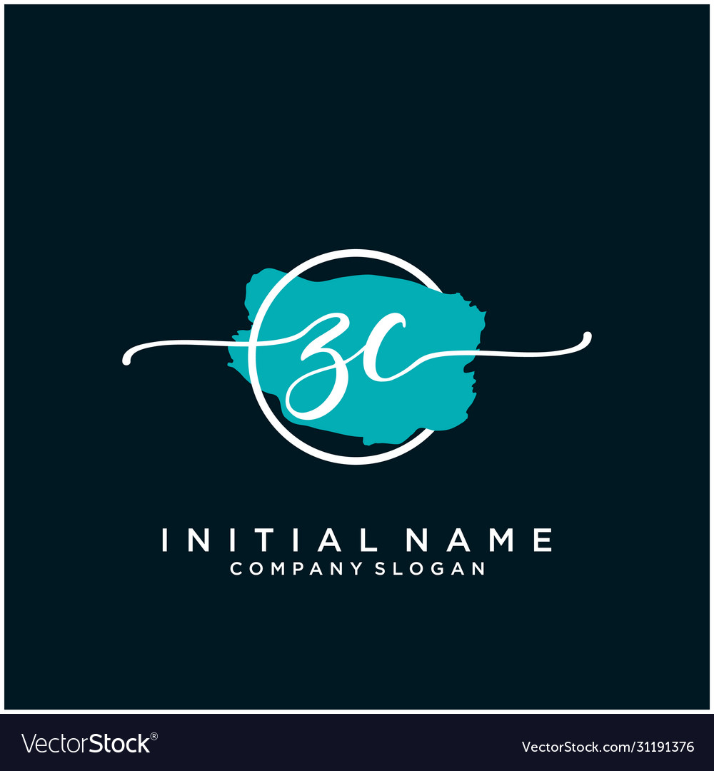 Zc initial handwriting logo design with brush Vector Image