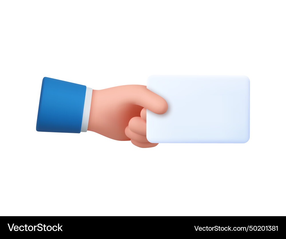 3d hand holds out blank paper label or tag Vector Image