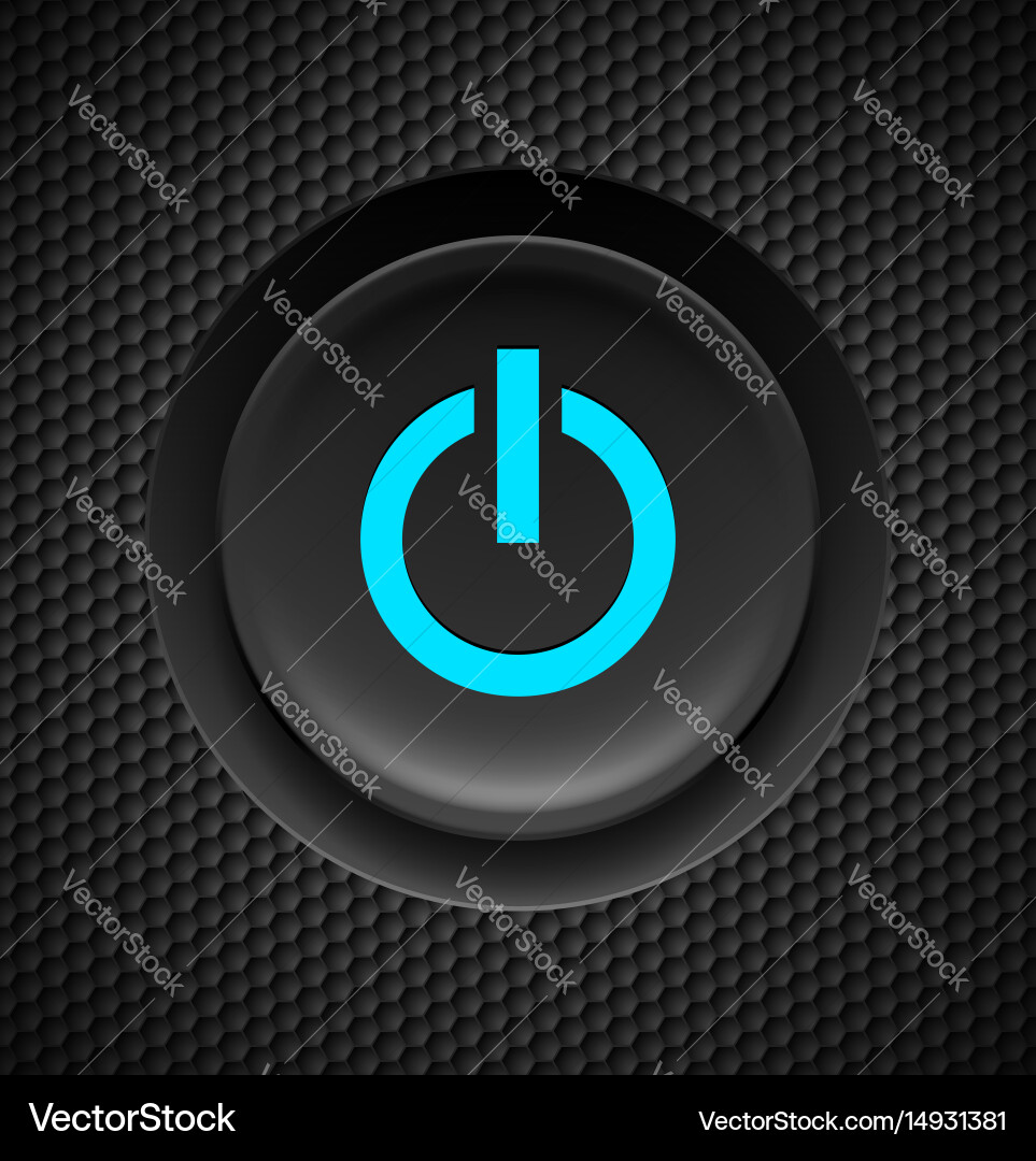 Black button with blue power sign on carbon Vector Image
