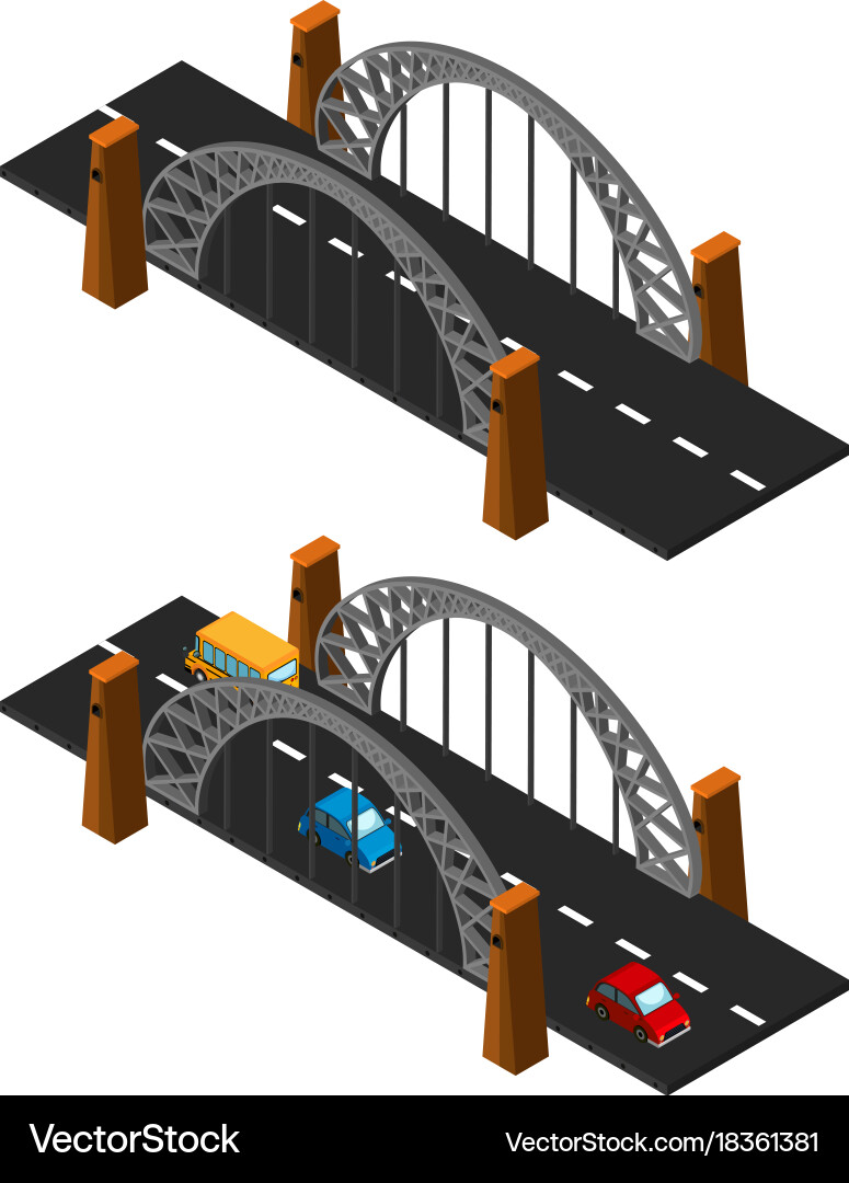 Bridge design with and without cars Royalty Free Vector