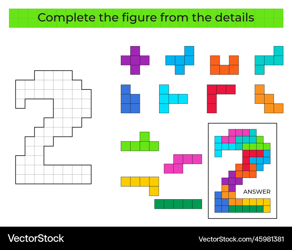 Complete the figure puzzle game with number 2 Vector Image