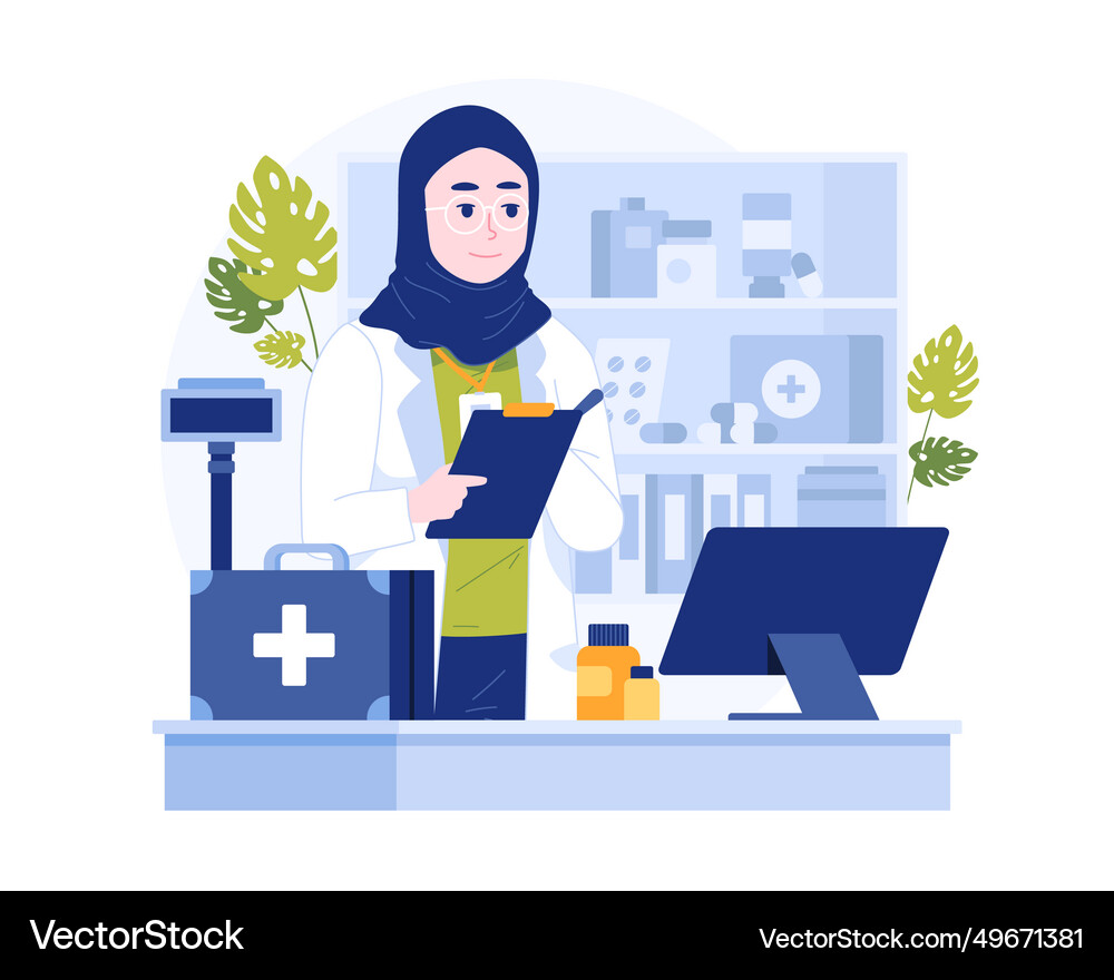 Doctor pharmacist in a pharmacy store Royalty Free Vector