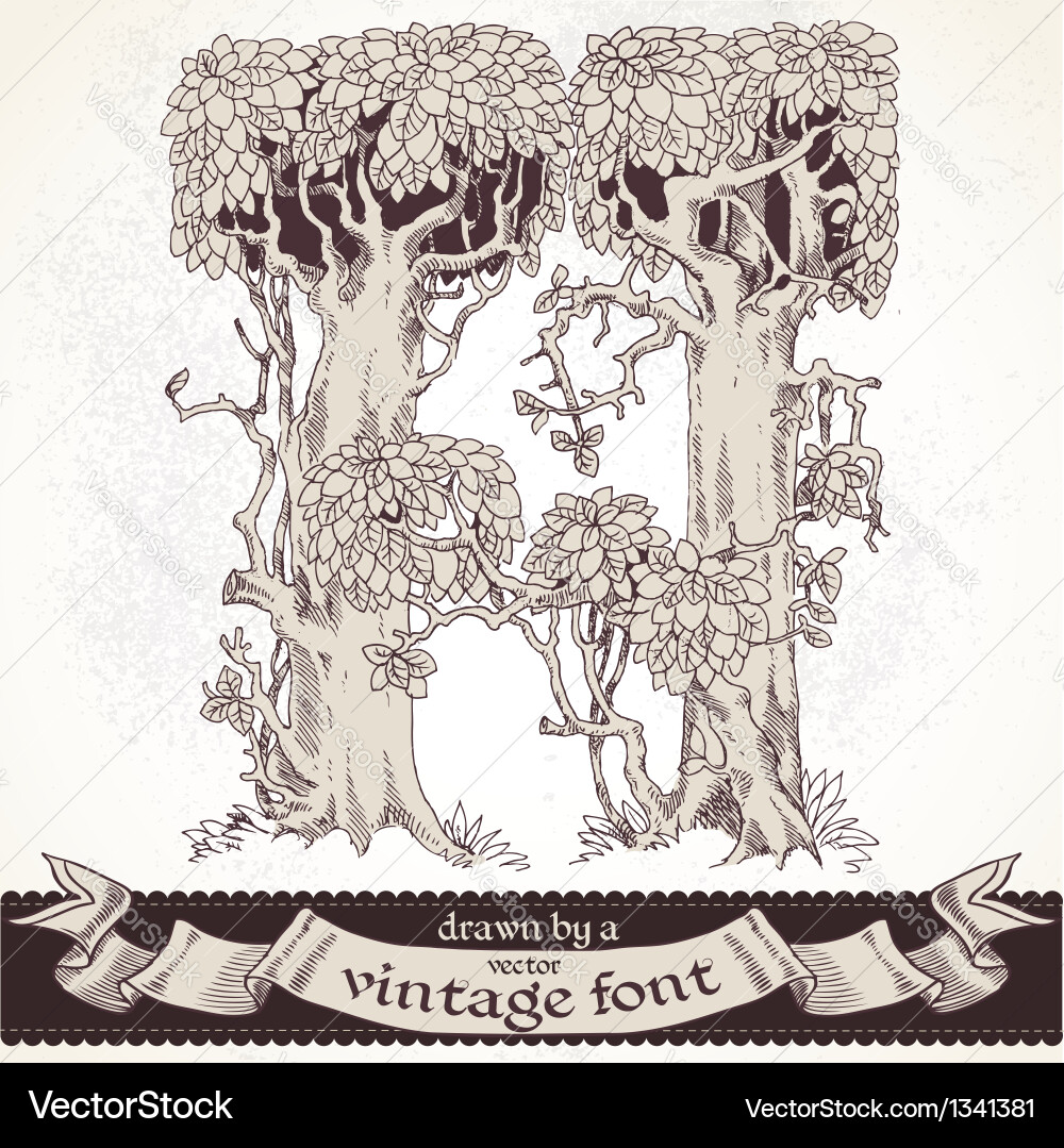 Fable forest hand drawn by a vintage font - h Vector Image