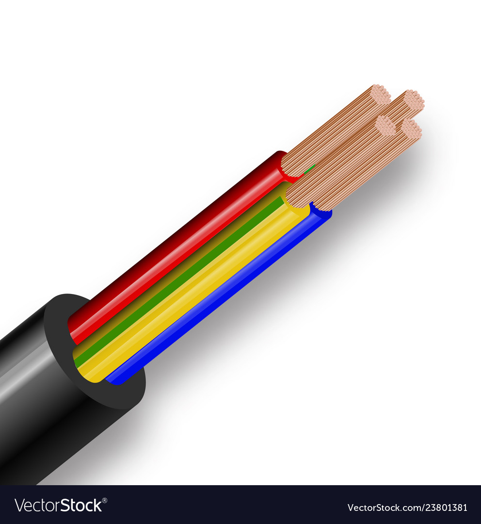 Flexible three-wire electrical cable isolated Vector Image