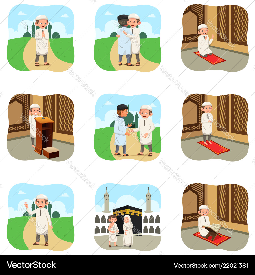 Muslim people doing their religious activities Vector Image
