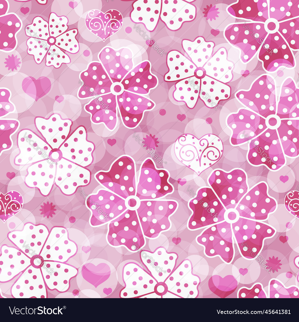 Pink seamless pattern with hearts and flowers Vector Image
