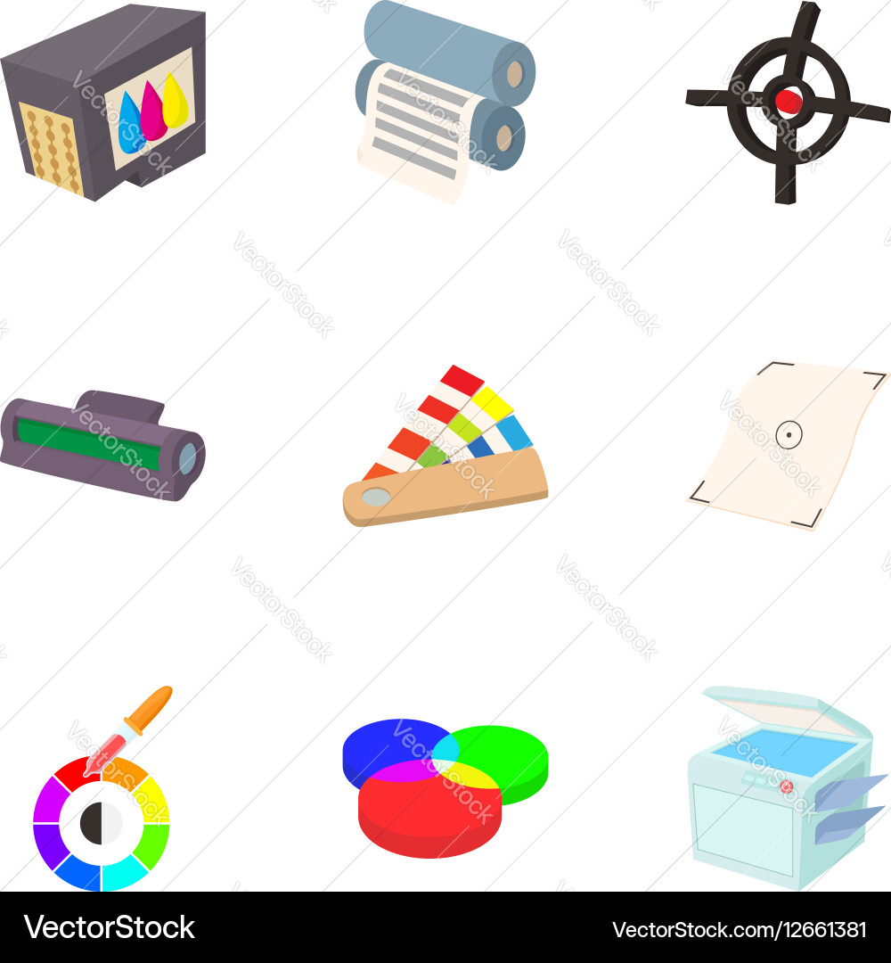 Printing icons set cartoon style Royalty Free Vector Image