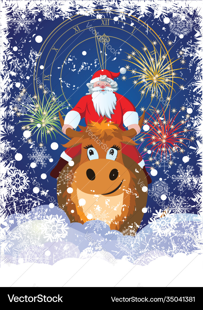 Santa claus rides on bull Royalty Free Vector Image