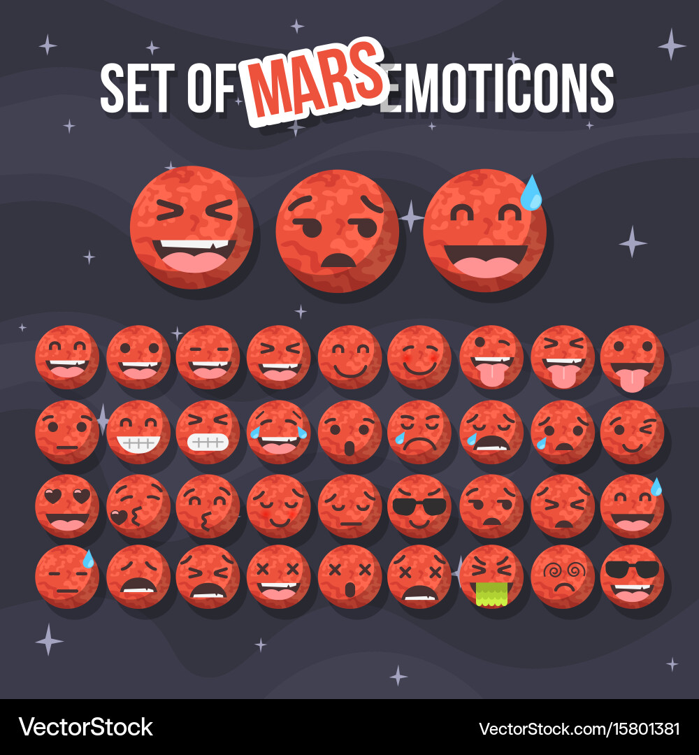 Set of cute mars smiley mars emoticons flat Vector Image