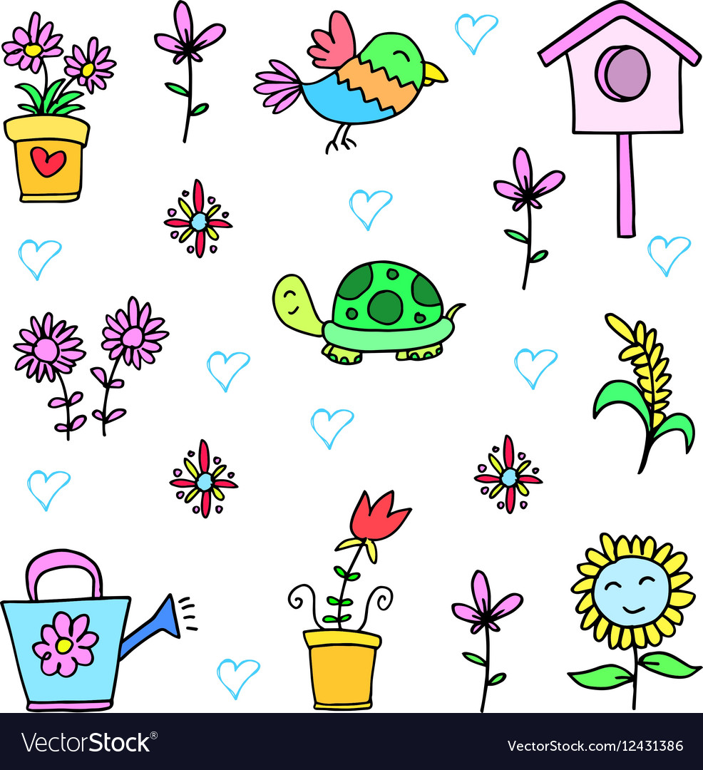 Collection stock of spring set doodles Royalty Free Vector