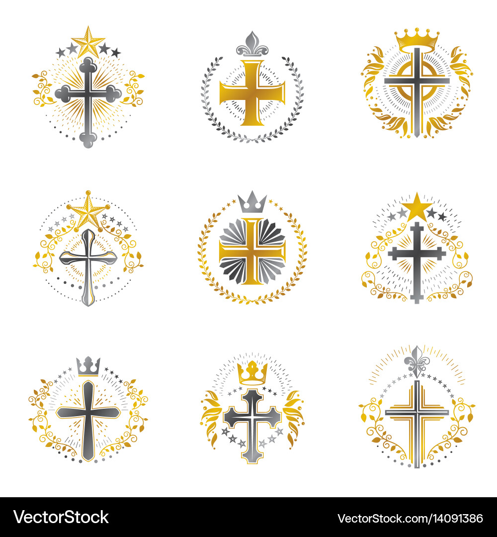 Crosses religious emblems set heraldic coat of Vector Image