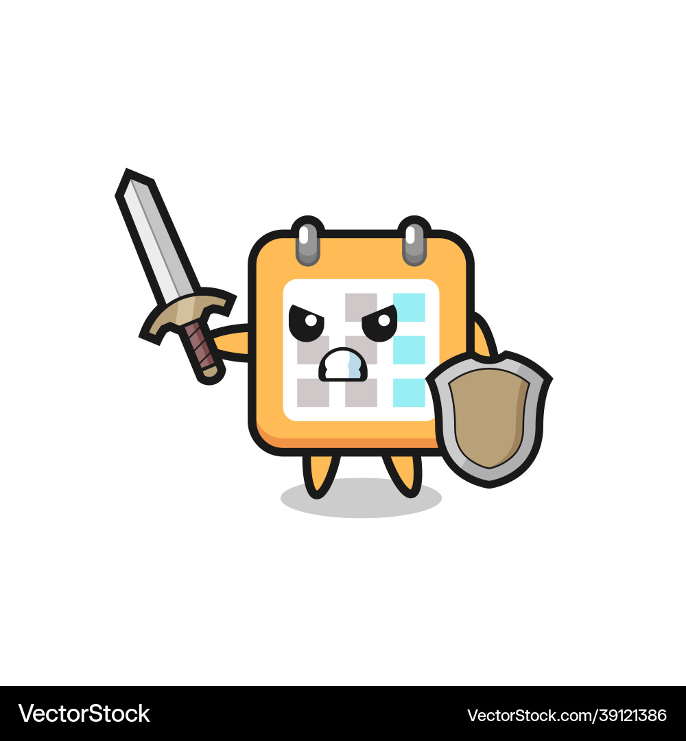 Cute calendar soldier fighting with sword Vector Image