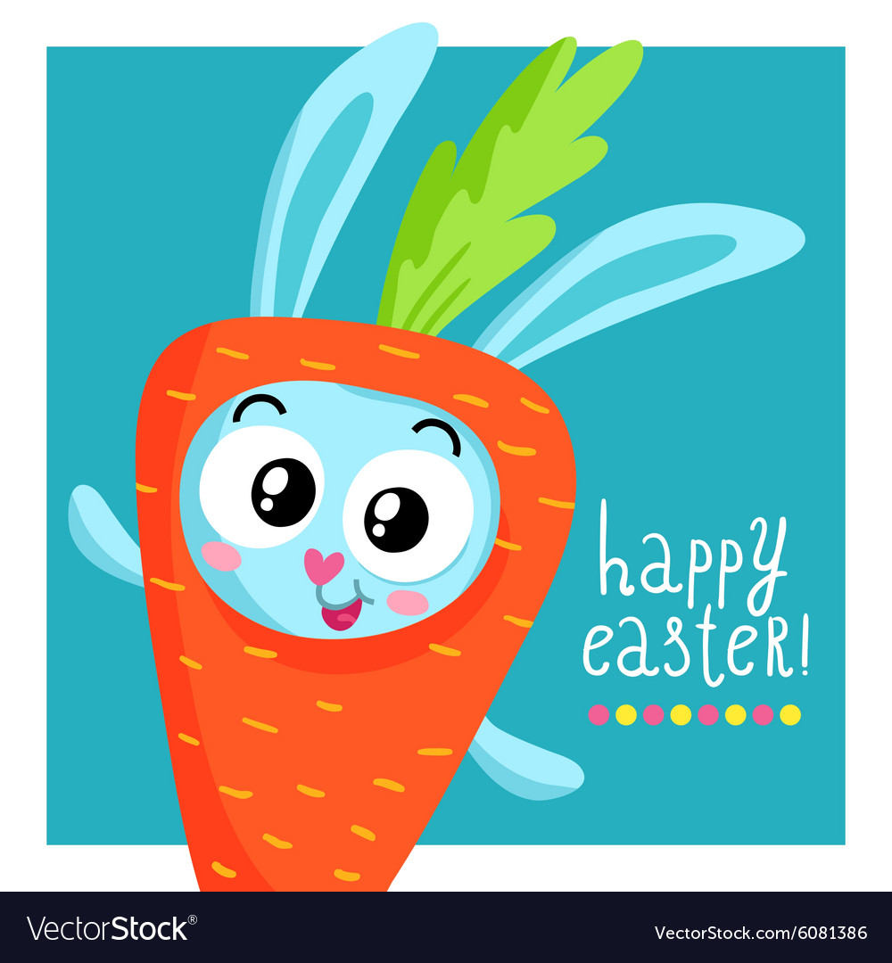 Easter greeting card template with bunny in carrot