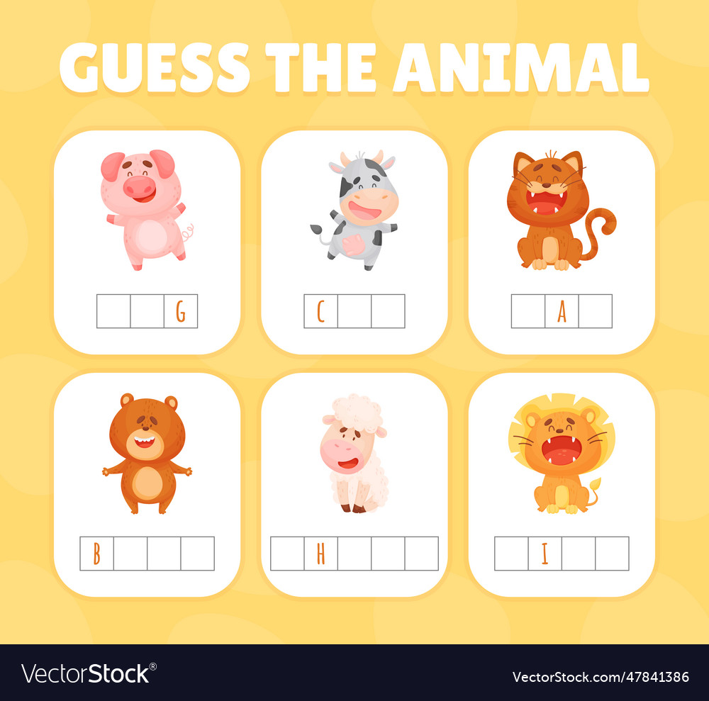 Guess animal educational paper worksheet Vector Image