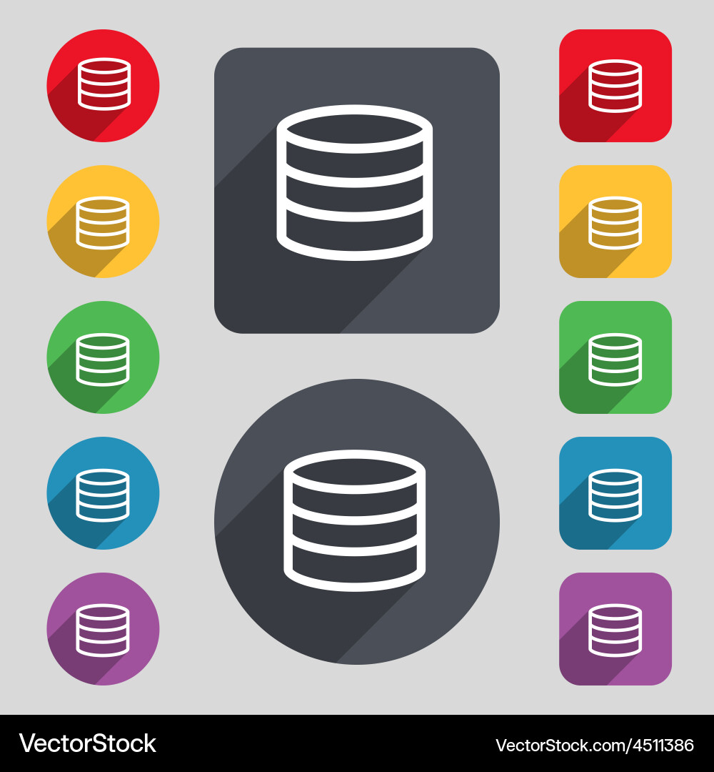 Hard disk and database icon sign a set of 12 Vector Image