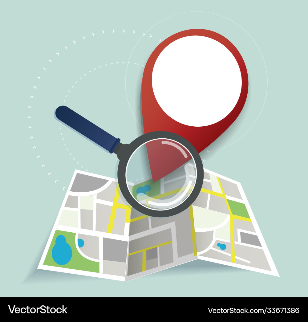 Magnifying glass and pin location icon and map Vector Image