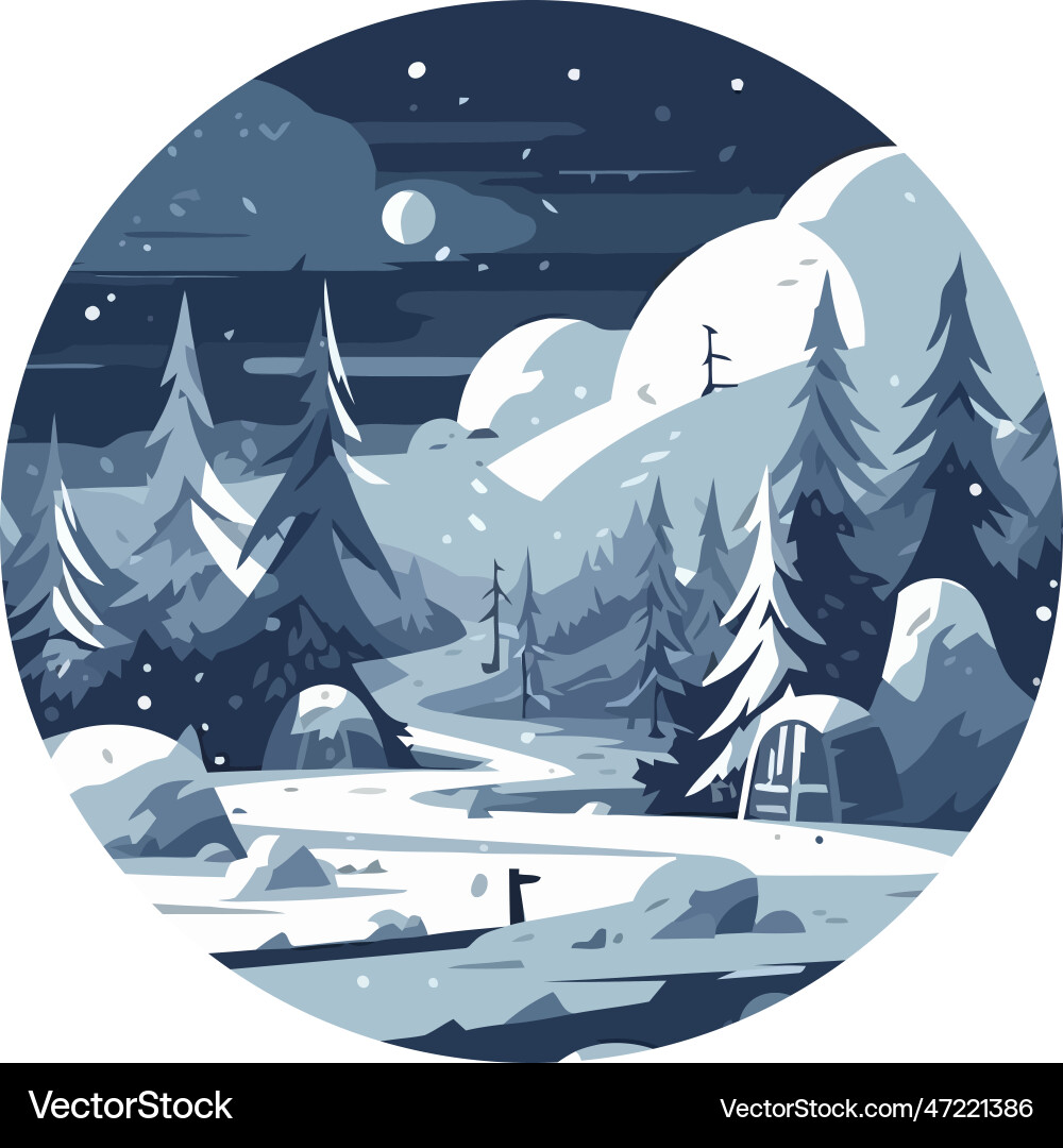 Mountain landscape in winter snow and trees Vector Image