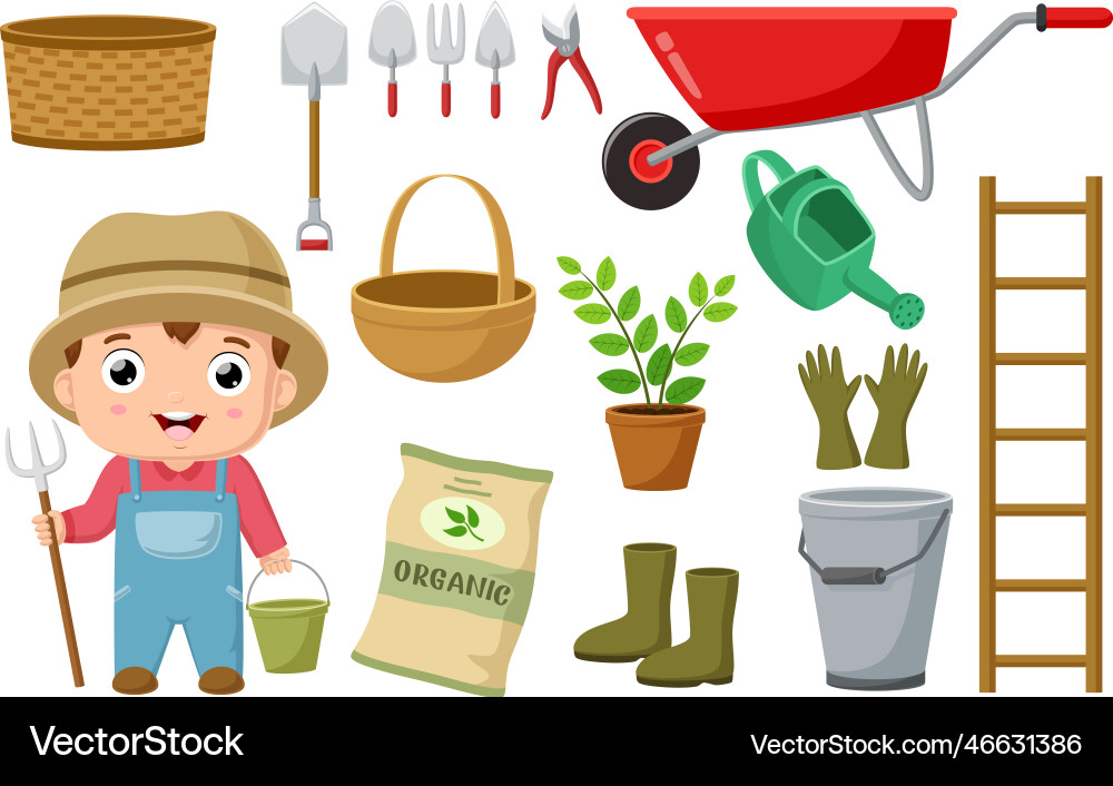 Set of gardening cartoon elements Royalty Free Vector Image