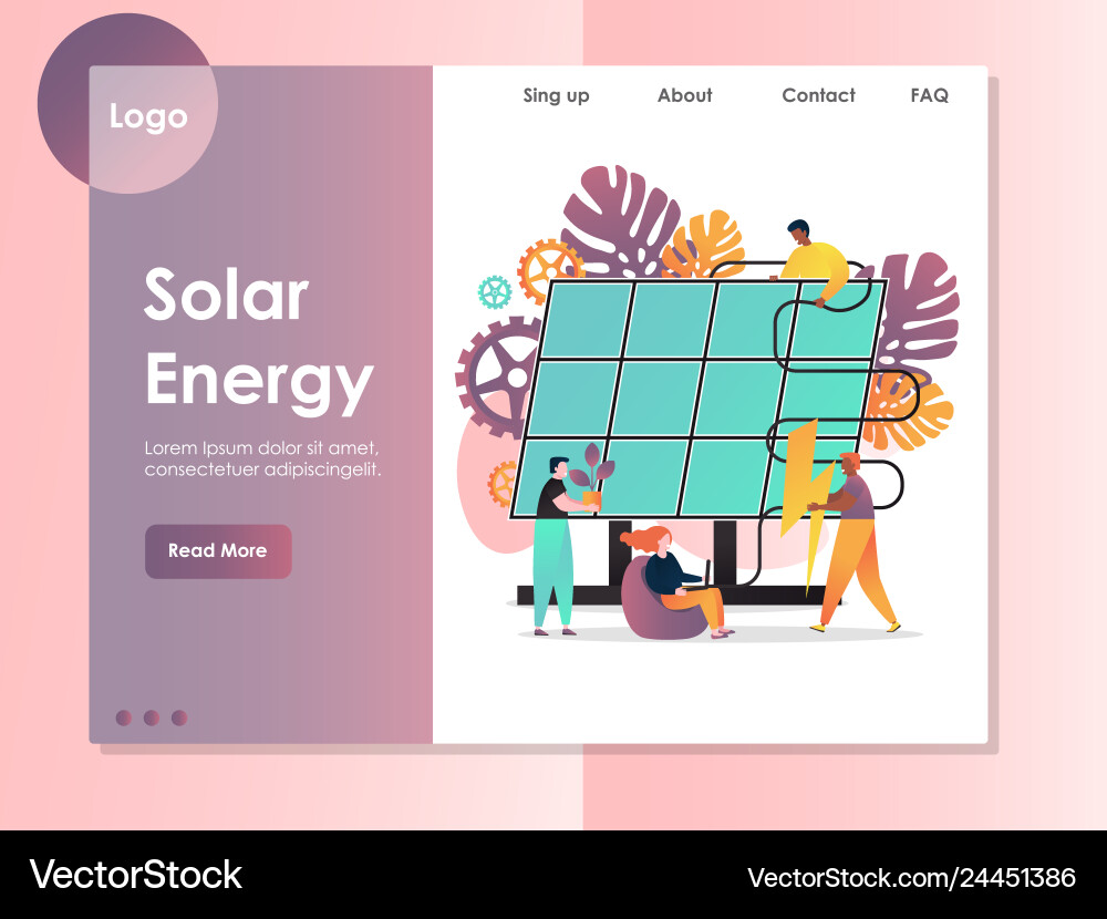 Solar energy website landing page design Vector Image