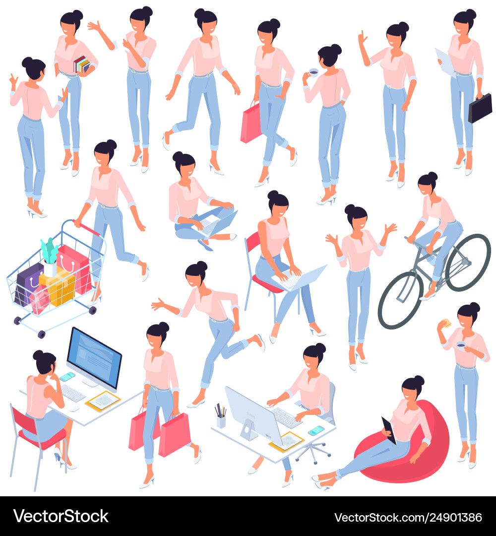 Woman poses and activities Royalty Free Vector Image