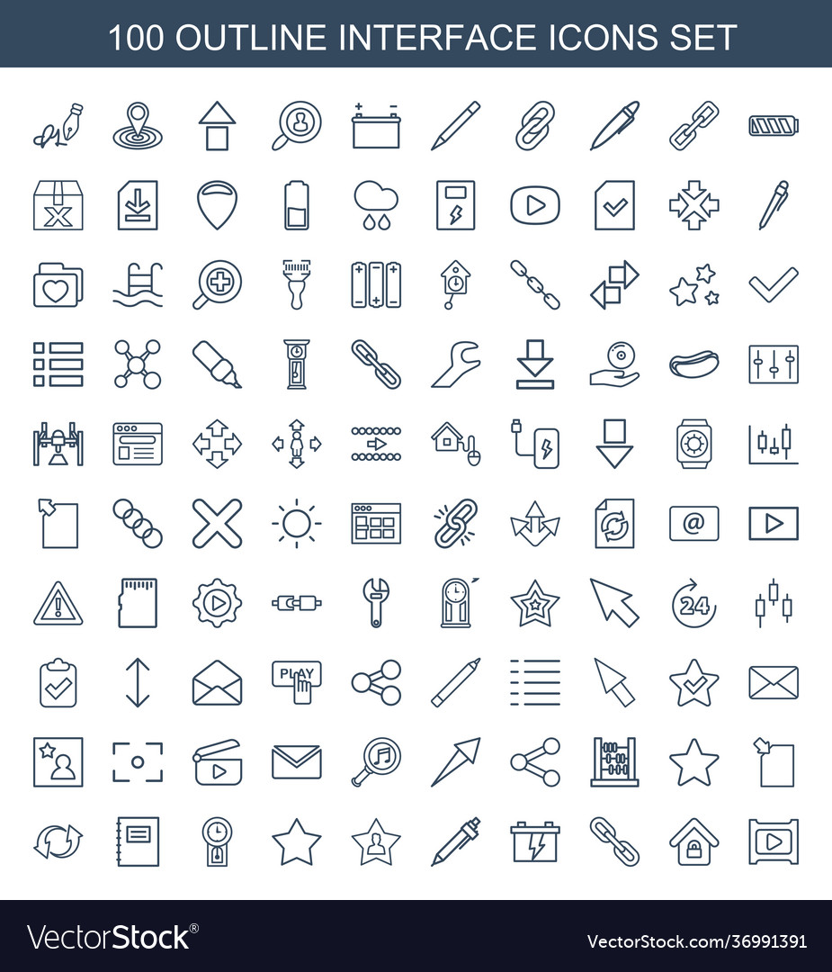 100 interface icons Royalty Free Vector Image - VectorStock