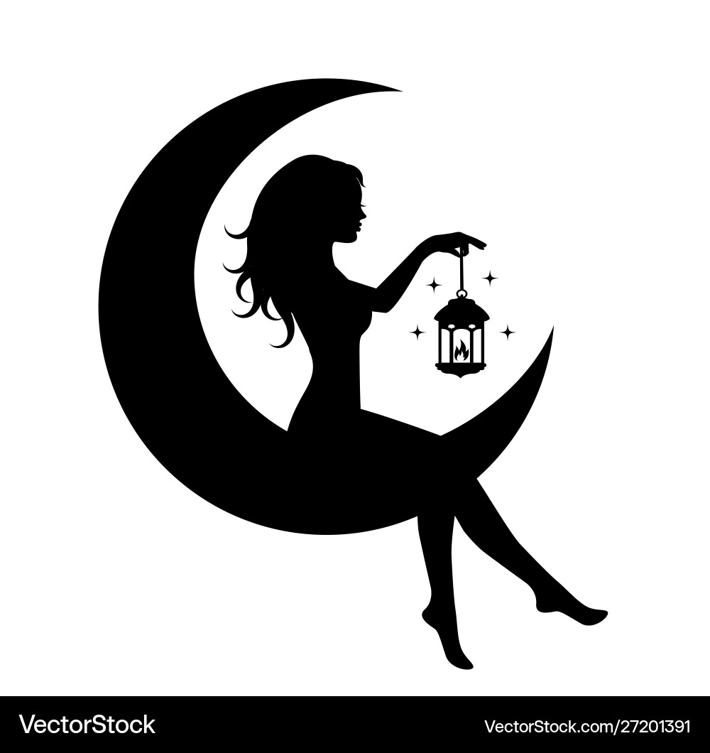 Beautiful girl on crescent Royalty Free Vector Image